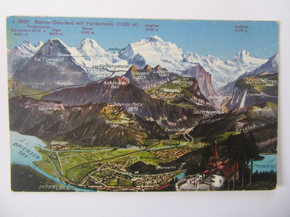 Panoramakarte Brienzersee, Harder-Kulm, Interlaken (Gebraucht) in Kerns für CHF 3 – mit ...