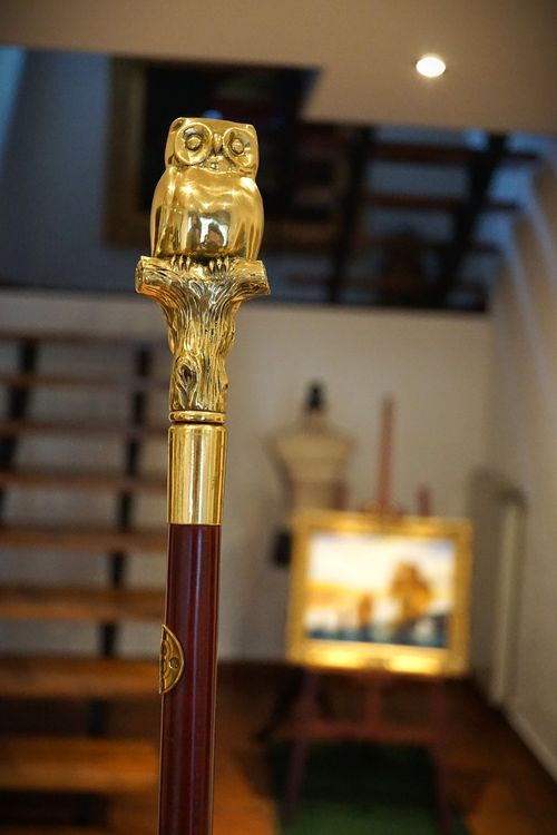 IMPOSANTER GEHSTOCK EULE AUS BRONZE SKULPTUR FIGUR | Kaufen auf Ricardo