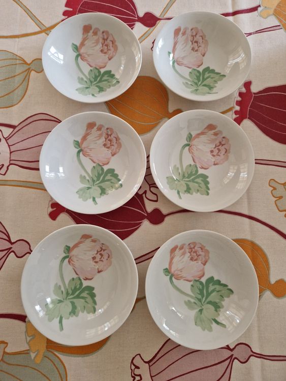 Limoges - 6 petites coupes - décor Pivoine Primrose Bordier (Neuf (Voir ...