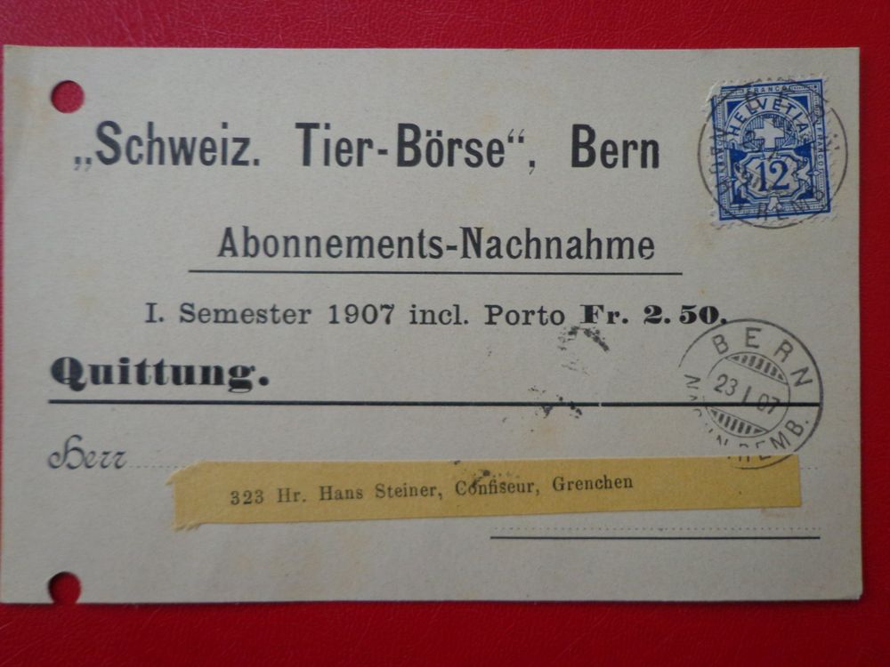 Vollstempel + Dokument 1907/ BERN NACHNREMB. / GRENCHEN (Gebraucht) in Le Locle für CHF 1 – mit ...