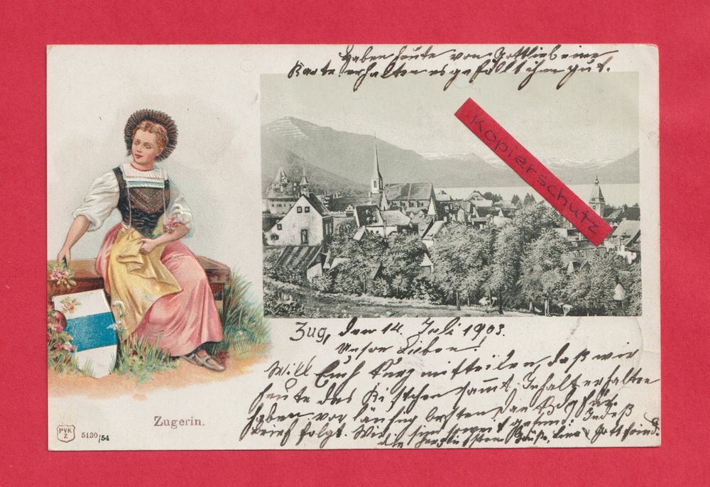 Stadt Zug (ZG) Ansicht auf Zug mit Wappen und Zugertracht (Gebraucht ...