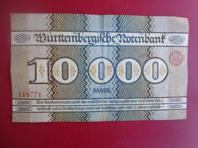 Seltene 10000 Mark Note Württembergische Notenbank, 1923 (Gebraucht) in ...