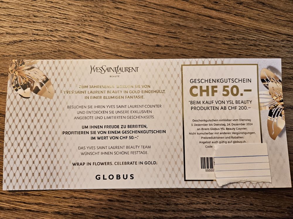 Yves Saint Laurent Gutschein 50.- CHF (Neu und originalverpackt) in Thun für CHF 5 – mit ...