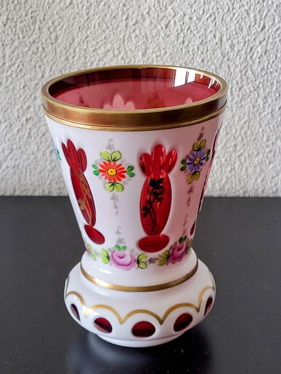Biedermeier Böhmische Vase/Becher Goldrand, Blumenmuster (Neu (gemäss ...