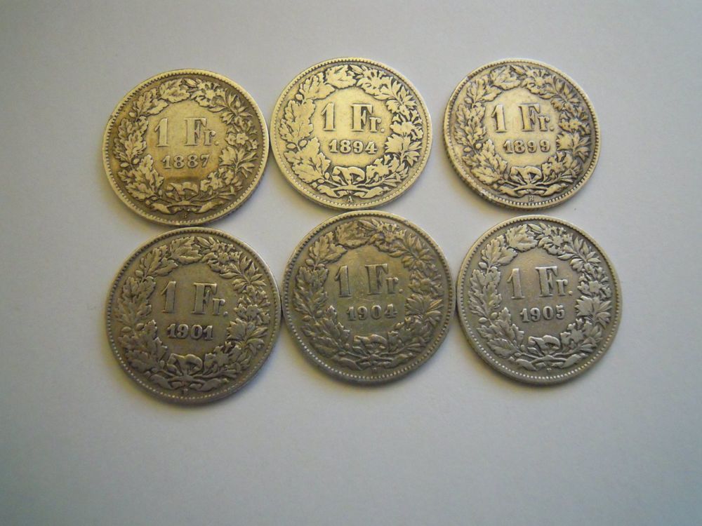 6 x 1 Fr. silber uralt ab 1887 | Kaufen auf Ricardo