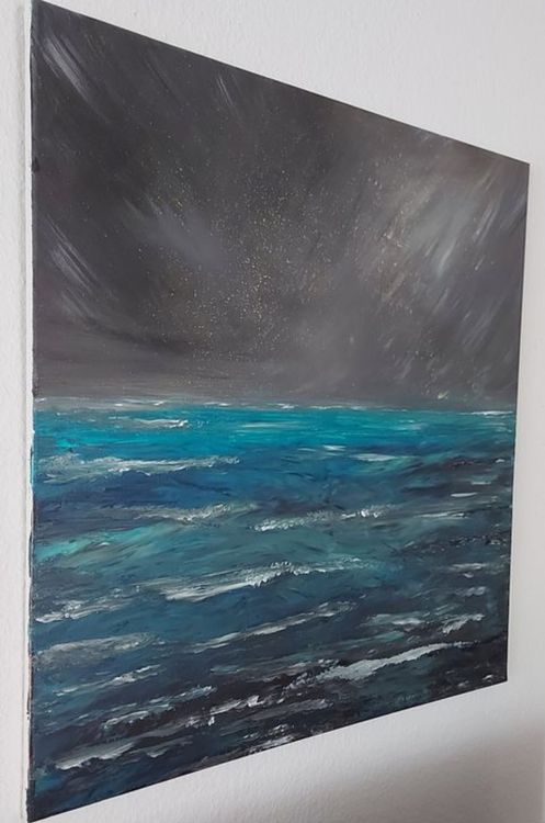 Gemälde Sternenhimmel am Meer von mir selbstgemalt 80×80 (Gebraucht) in Riehen für CHF 80 – mit ...