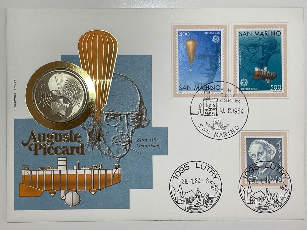Münzbrief - Auguste Piccard - zum 100. Geburtstag - SFr. 5.- (Gebraucht) in Steg VS für CHF 10 ...
