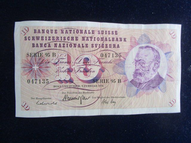 10er Note Serie 95 B vom 7. Februar 1974 - Nr. 047135 | Kaufen auf Ricardo