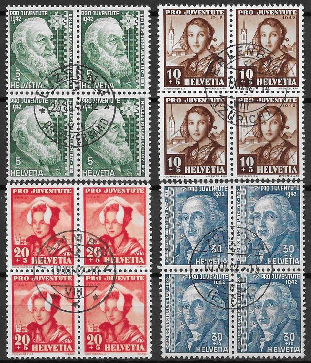 1942: Pro Juventute Viererblocks Serie No J101-104 gest. | Kaufen auf Ricardo