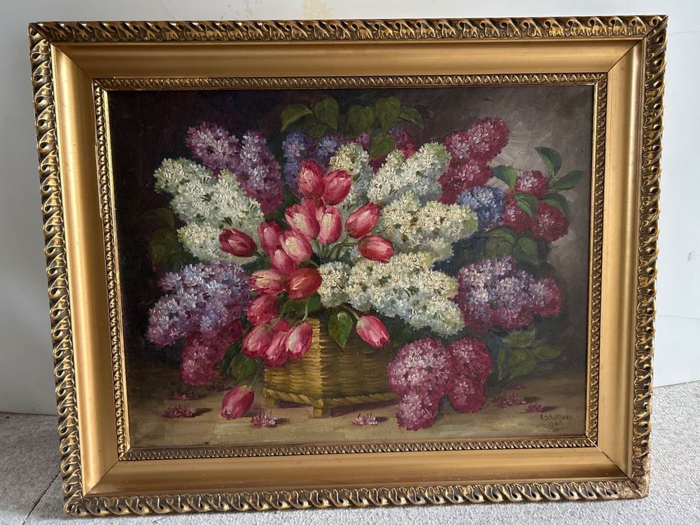 Blumenstillleben Ölgemälde Tulpen Flieder signiert (Gebraucht) in Villnachern für CHF 214.1 ...