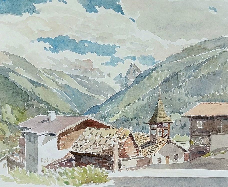 St-Jean-Dessus, Anniviers - belle aquarelle | Kaufen auf Ricardo