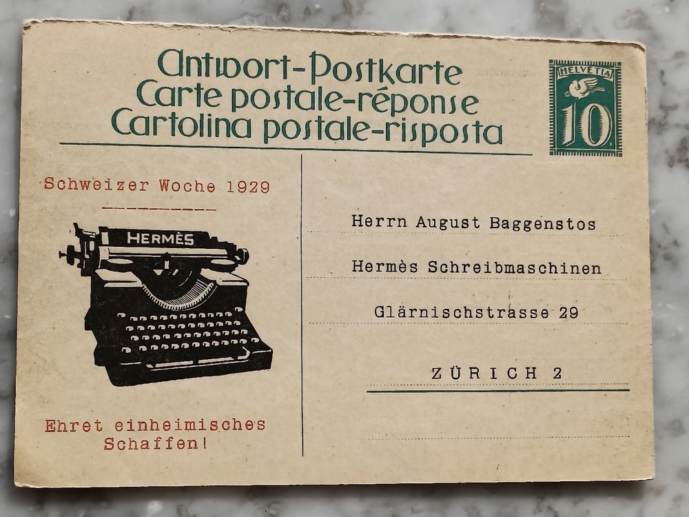 Werbe PK Hermes Schreibmaschine Ehret einheimisches Schaffen (Gebraucht ...