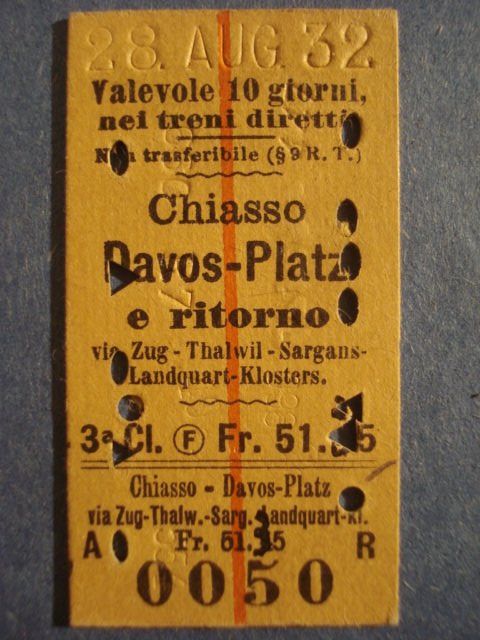 SBB - 28.8.1932 - CHIASSO - DAVOS-PLATZ - 3.Classe (Gebraucht) in Biel/Bienne für CHF 45 – mit ...