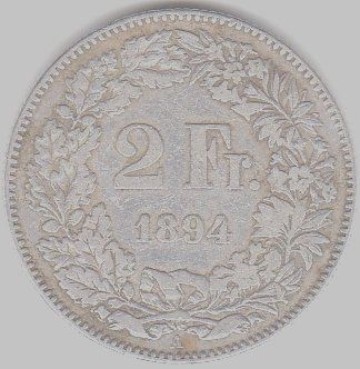 2 Franken 1894 Silber. (Gebraucht) in Schlieren für CHF 8 – mit Lieferung auf Ricardo kaufen