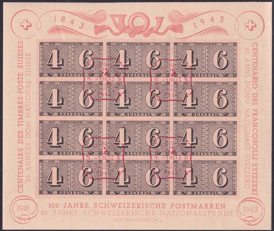 1943, Luxusblatt W16 mit gestempelt, SBK: 80.- (Gebraucht) in Sursee für CHF 15 – mit Lieferung ...