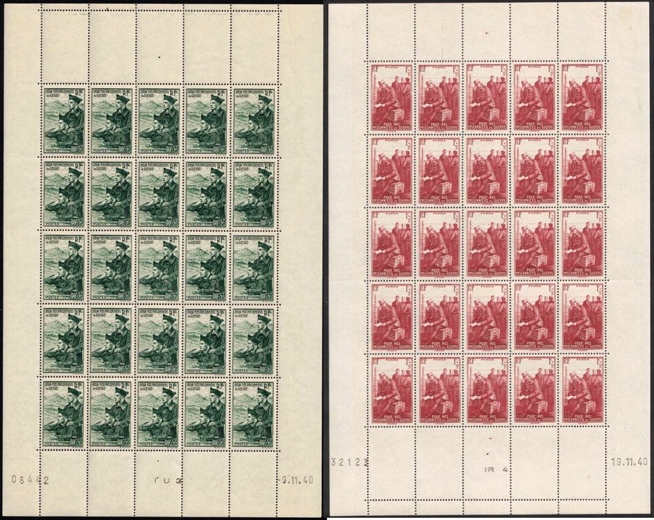 France 1941, "prisonniers de guerre" Yv.474, 475 im Bogen ** (Neu ...