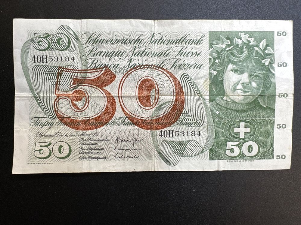 50 Fr.-Note Schweiz 1973 (Gebraucht) in Herisau für CHF 12 – mit ...