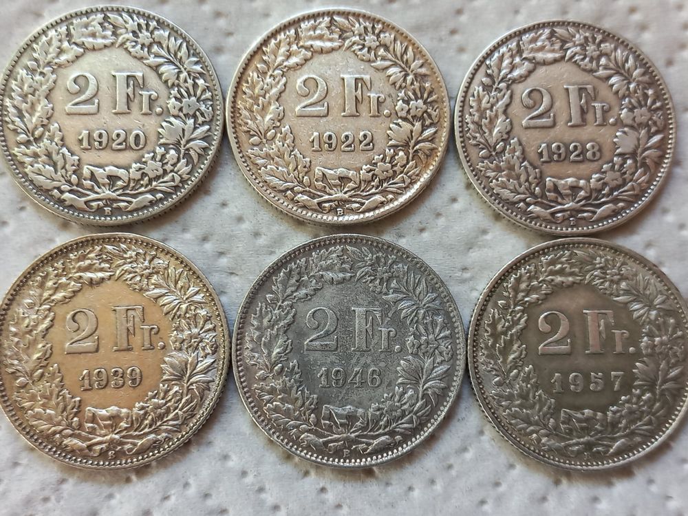 6 x 2 Fr. 1920 - 1957 Silber Schweiz | Kaufen auf Ricardo
