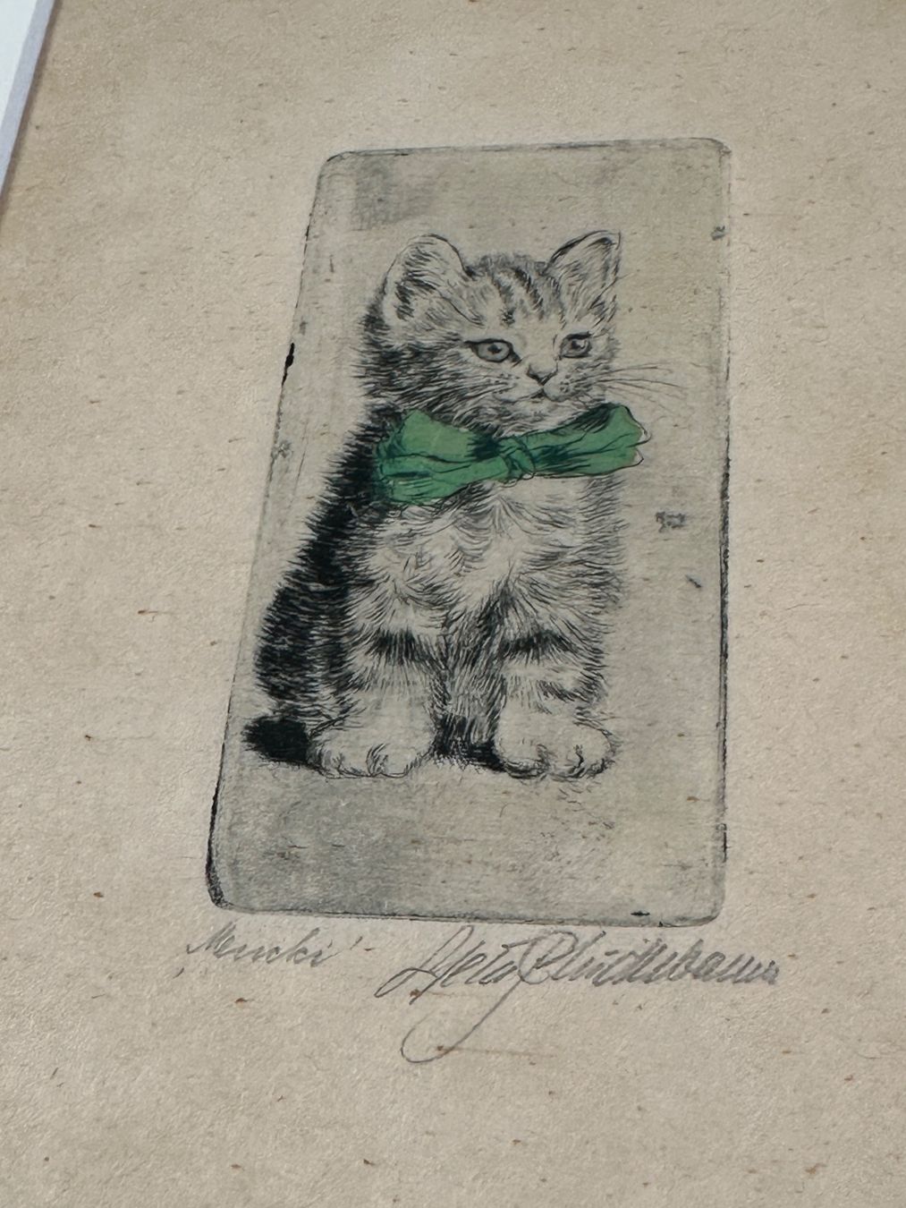 Meta Plückebaum Radierung "Kätzchen mit grünem Band" (Gebraucht) in ...