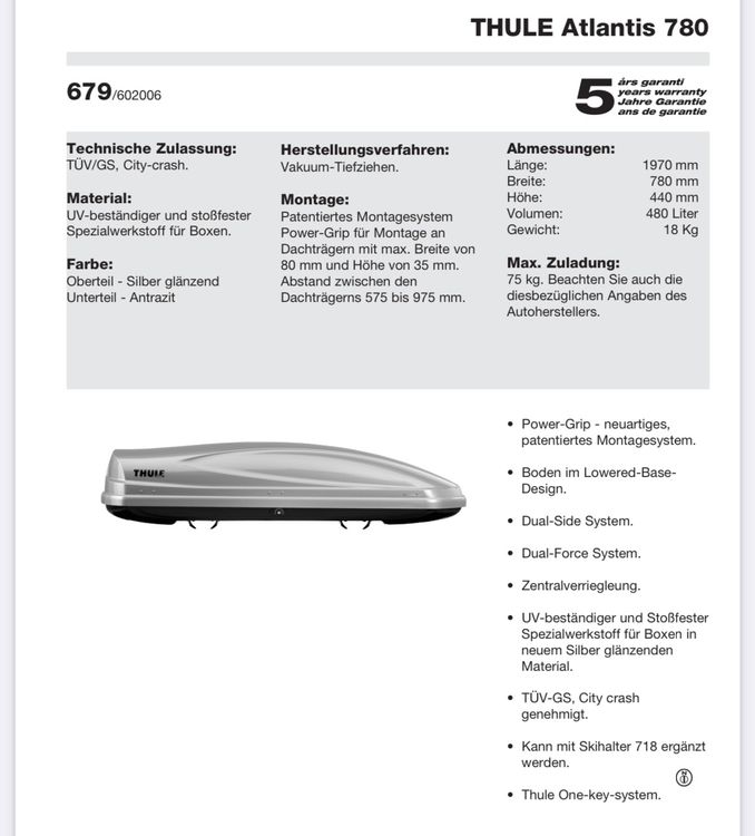 Dachbox Thule Atlantis 780 (Gebraucht) in Beinwil am See für CHF 225 ...