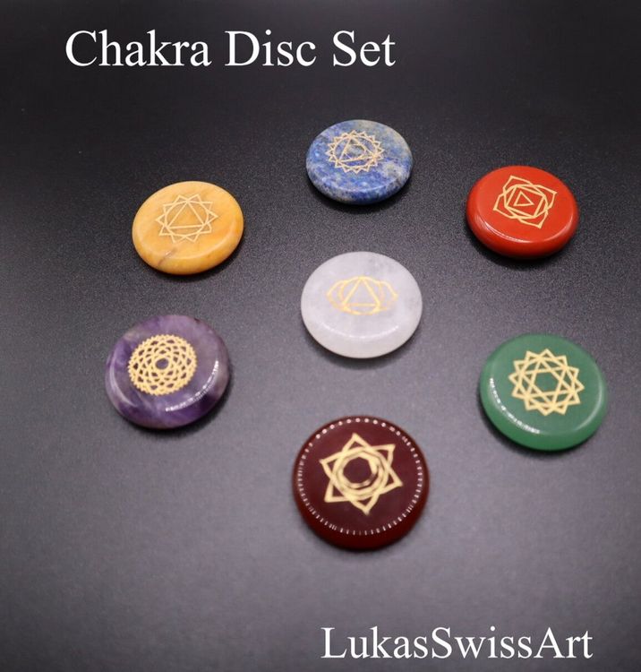Chakra Set Disc 30mm mit Gravur goldfarben (Neu und originalverpackt ...