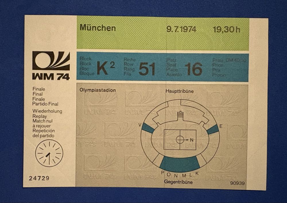 Ticket Original WM 74 Finale Olympique Munich 9.7.74 (Neu (gemäss ...