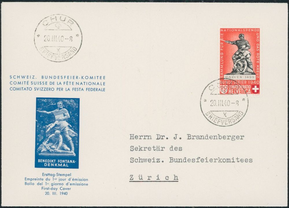 1940 - Pro Patria - FDC ET - "die hellrote die 5c" - Gaudard (Gebraucht) in Schindellegi für CHF ...