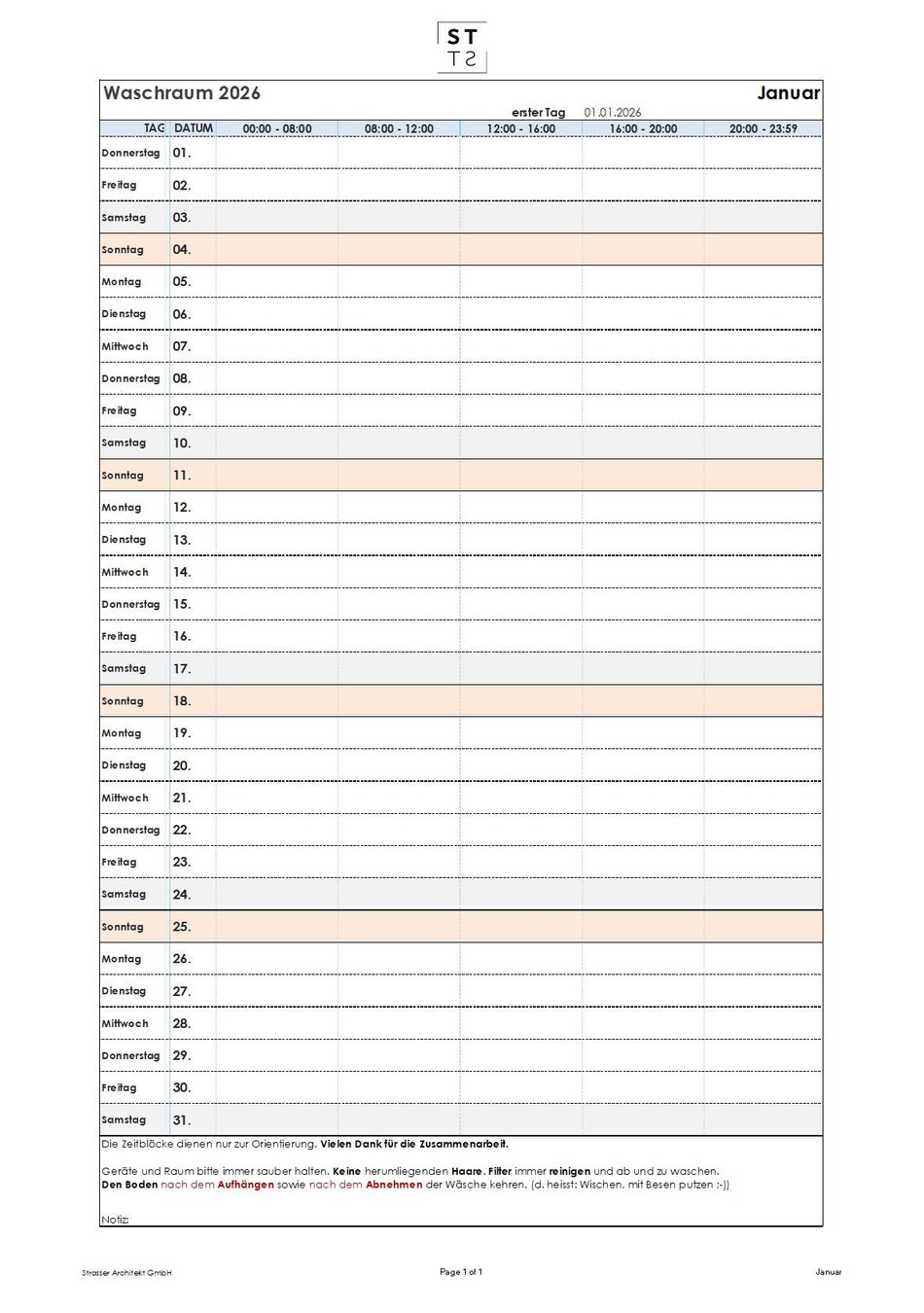 Pdf | Kalender | Waschraum-Plan_ ideal zur Organisation (Neu und ...