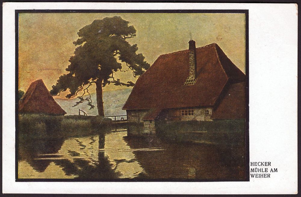 AK 1912 Künstlerkarte sign Hecker - Mühle am Weiher - | Kaufen auf Ricardo