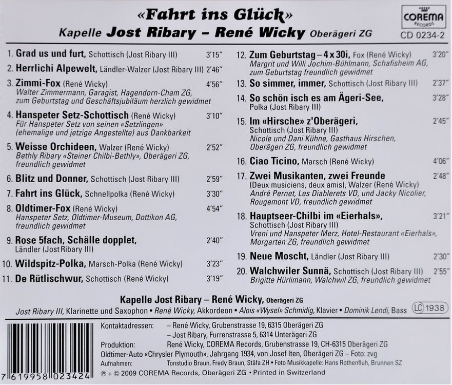 CD KAPELLE JOST RIBARY-RENÉ WICKY - Fahrt ins Glück | Kaufen auf Ricardo