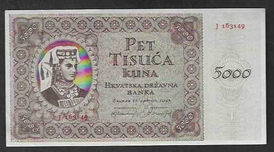 Croatia 5000 Kuna 1943 Bankfrisch (Neu (gemäss Beschreibung)) in ...