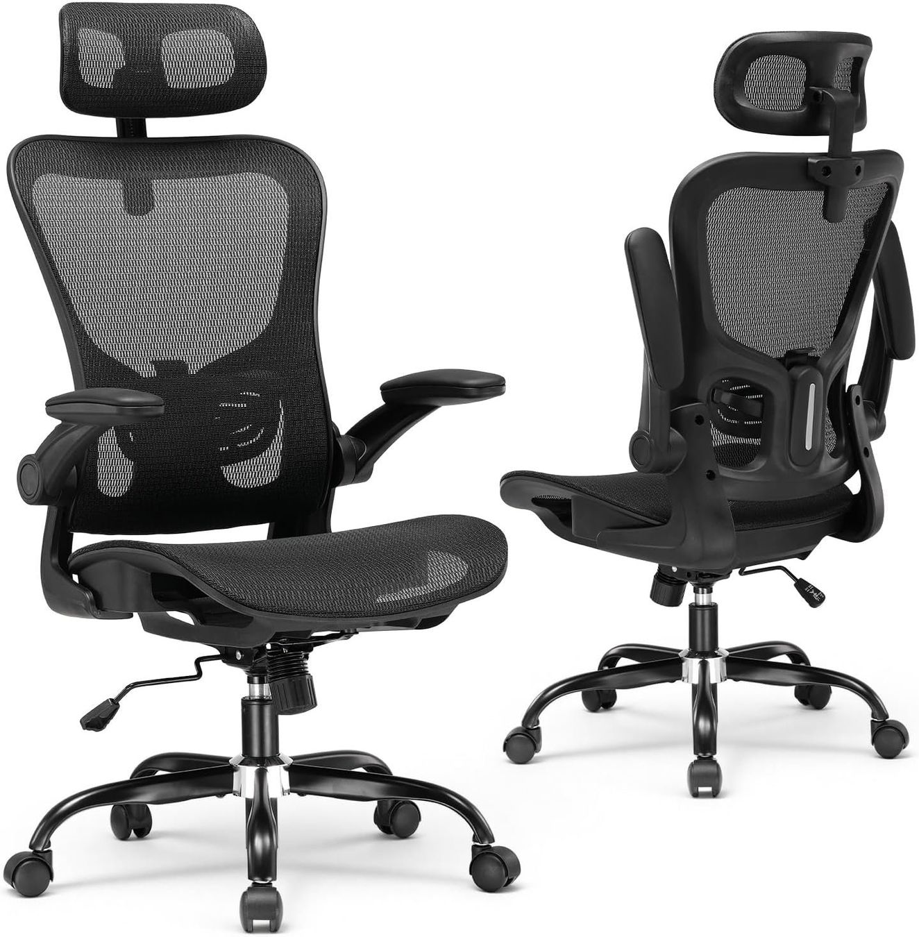 Ergonomischer Bürostuhl Kopfstütze Armlehnen 150 kg Schwarz (Neu und ...