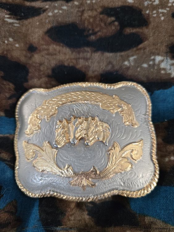 Vintage Western Belt Buckle Silver and Gold Horses Design (Gebraucht ...