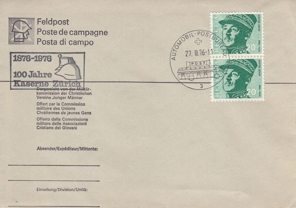 General Guisan 100 Jahre Kaserne Zürich 1876-1976 3 Belege (Gebraucht) in Spreitenbach für CHF 2 ...