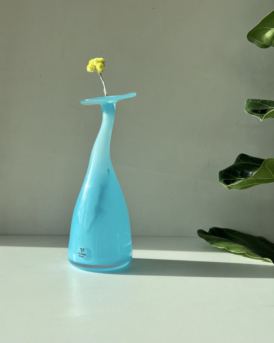 Swedish vase, Orranäs Bruk, vintage blue glass soliflore (D'occasion) à ...
