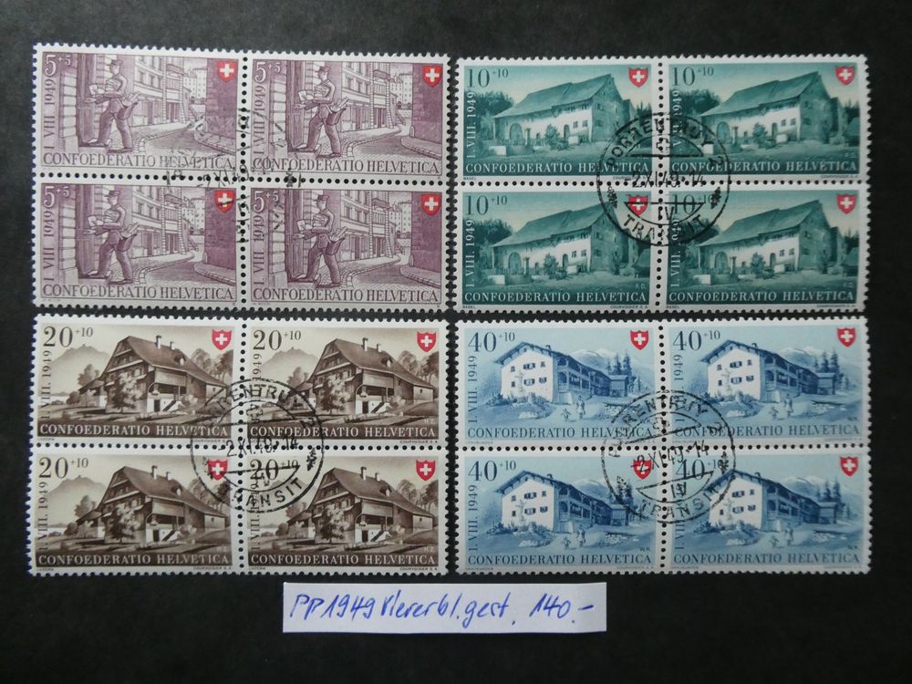 Pro Patria 1949 Viererblöcke gestempelt (Gebraucht) in Lausen für CHF 19 – mit Lieferung auf ...