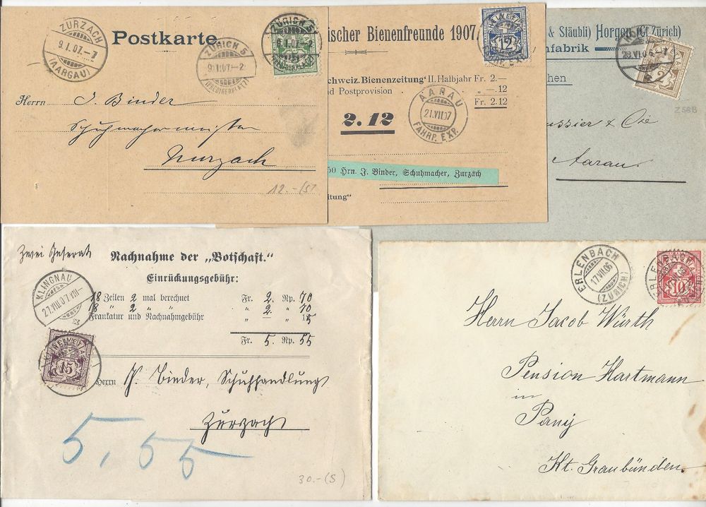 Ziffer Nr. 80 + 82 - 85 auf Brief KP 184.-- (Gebraucht) in Gümligen für ...