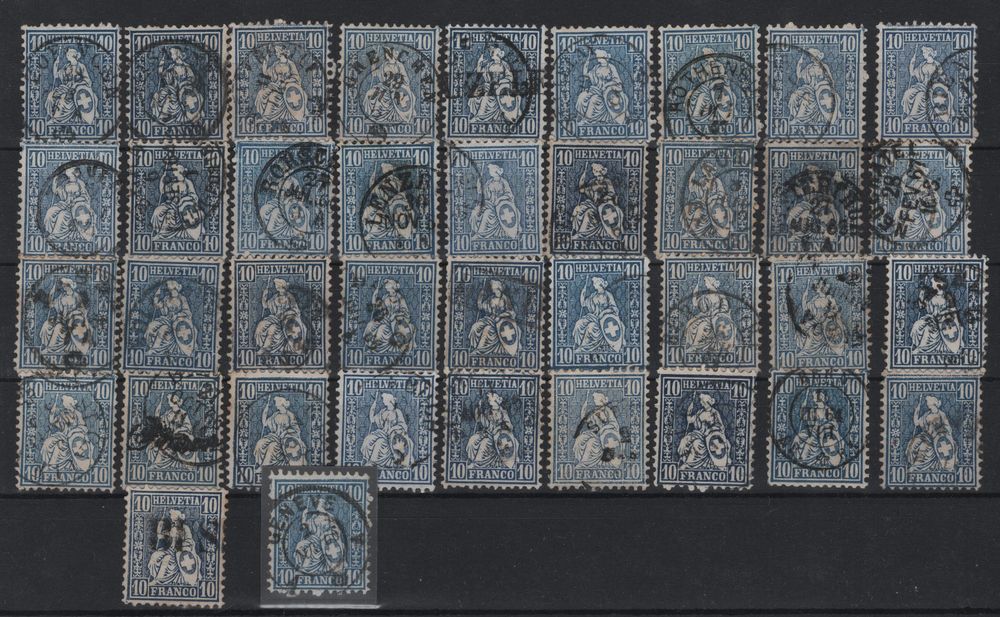 Steckkarte Sitz. Helvetia ZNr. 31 div. Vollstempel & Farben (Gebraucht) in Oberdiessbach für CHF ...