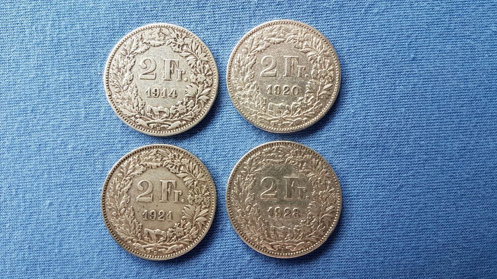 4 x 2 Fr Silbermünzen 1914-1920-1921-1928 ab nur 1.00 Fr !! (Gebraucht) in Camignolo für CHF 24 ...