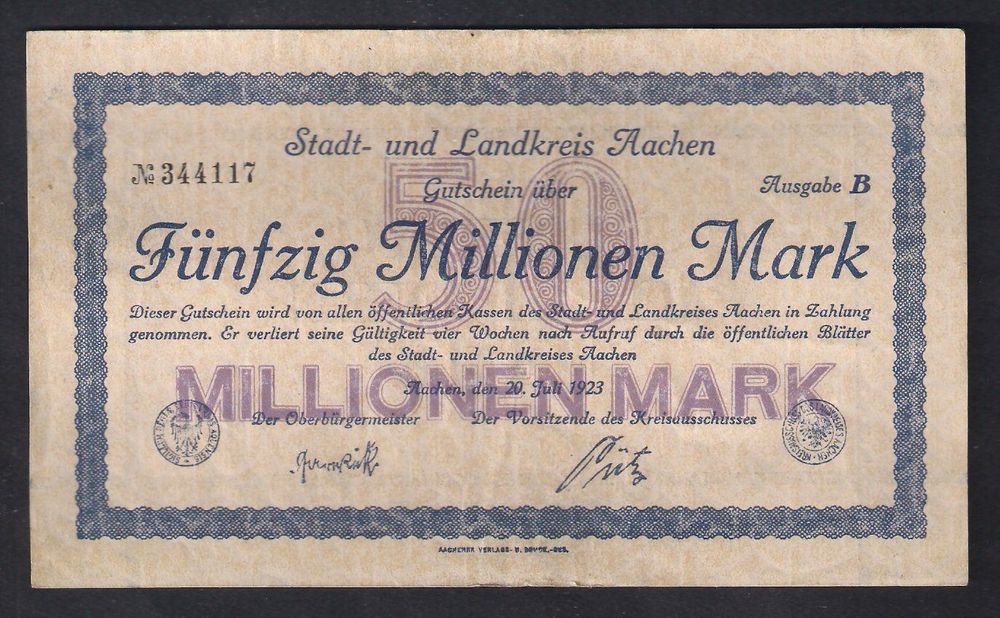 D-Fünfzig Millionen Mark 1923 Gebr.schön (Gebraucht) in für CHF 1 – mit ...