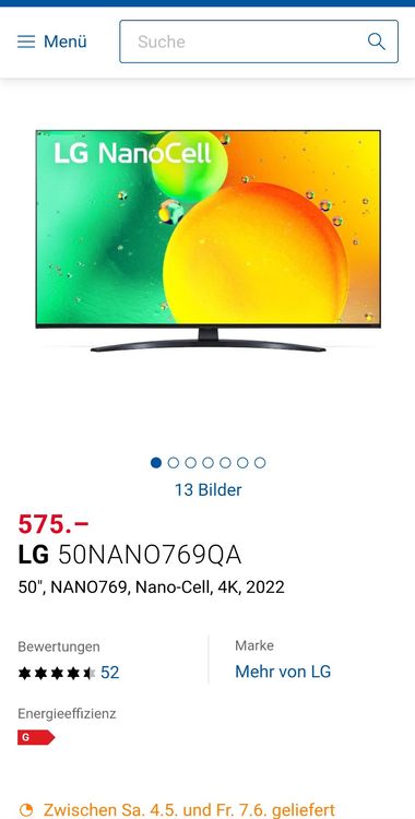 LG Smart TV 50" Zoll 50NANO769QA, Garantie bis 03.01.2025 | Kaufen auf ...
