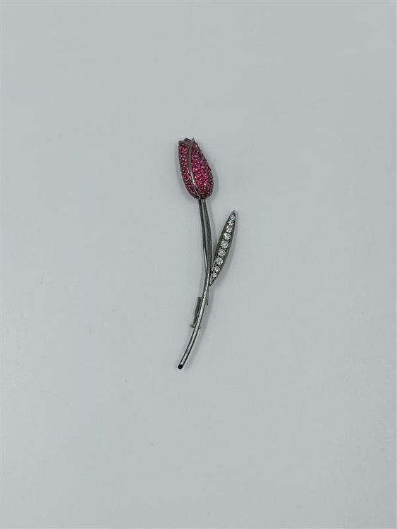 1 RUBIN TULPEN BROSCHE IN 18K WEISSGOLD MIT DIAMANTEN (Gebraucht) in ...