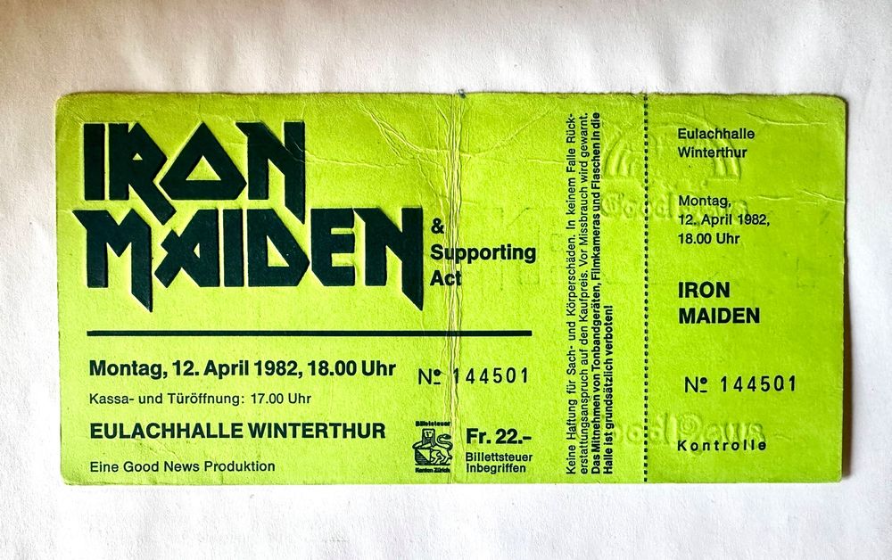 Absolute Rarität „IRON MAIDEN TICKET 1982“ (Gebraucht) in Mühleberg für ...