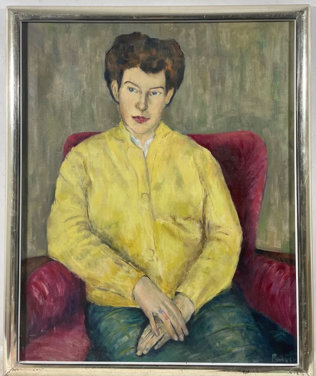 Grosses Gemälde einer sitzenden Dame unleserlich Signiert | Kaufen auf Ricardo