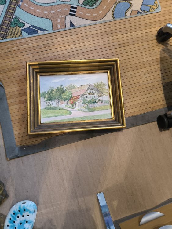 Aquarell Schweizer Landschaft Bauernhaus Goldrahmen Bild Gem (Gebraucht) in Zürich für CHF 32 ...