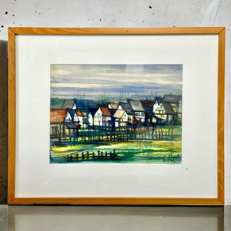 Aquarelle sur carton "Paysage de campagne" signée | Kaufen auf Ricardo