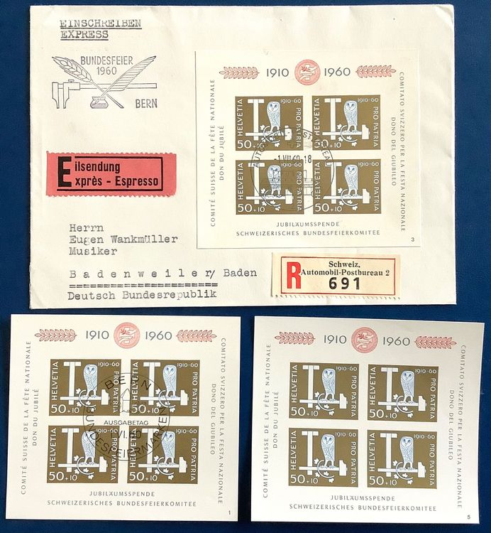 1960 Pro Patria Brief Express nach Baden + Block ** + ET (Gebraucht) in Liestal für CHF 17 – mit ...