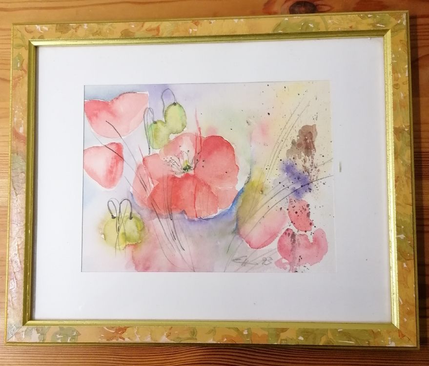 Aquarell Mohnblumen, Erika Hinnen, gerahmt, Unikat (Gebraucht) in Reinach BL für CHF 30 – mit ...