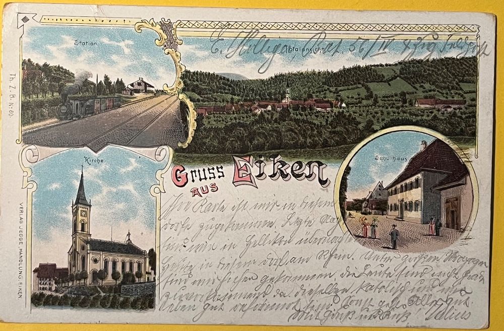 Gruss aus Eiken Bahnstation mit Dampflok, Kirche Schulhaus (Gebraucht ...