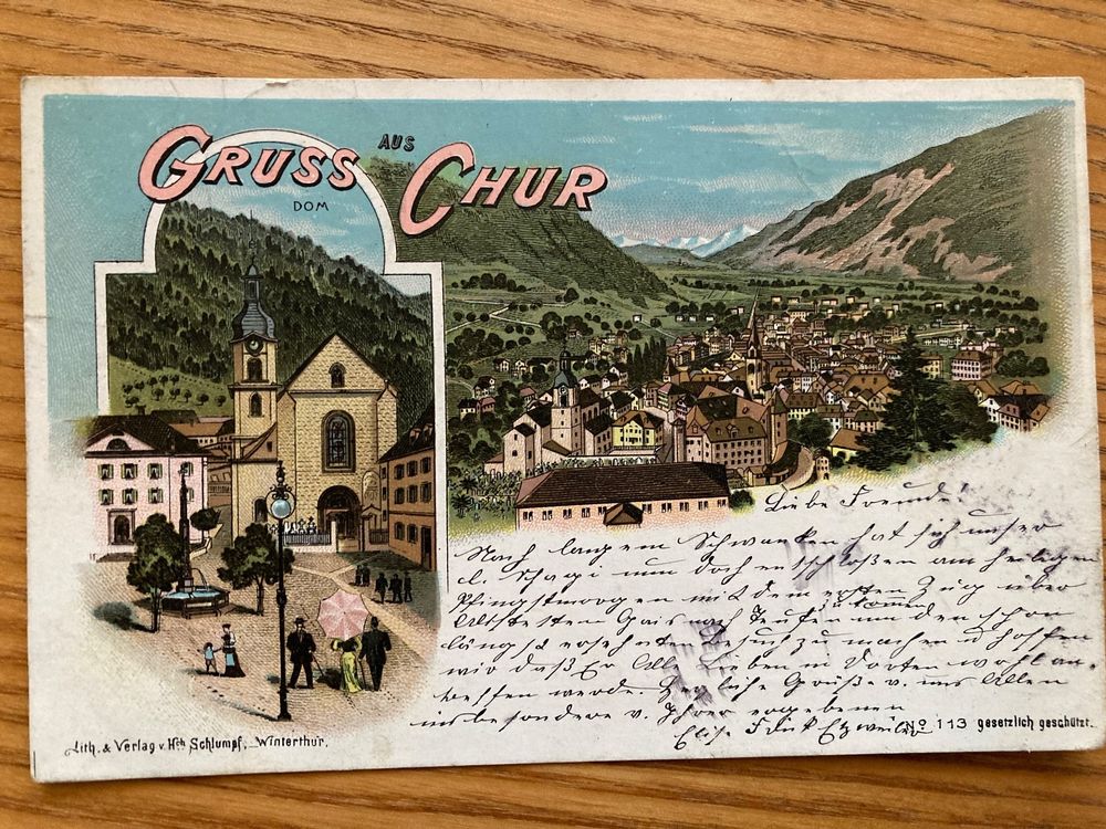 Postkarte „Gruss aus Chur“, Farblitho, gelaufen 1898 | Kaufen auf Ricardo